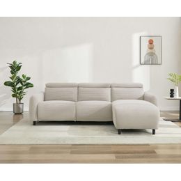 Ecksofa Home Affaire, B:274cm H:100cm T:181cm, beige, 100% Polyester, Wohnzimmer, Sofas, "SKAANE in Cord, L-Form, 274 cm, manuelle u. elektrische