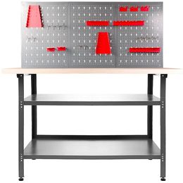 ONDIS24 Werkstatt-Set, B:120cm H:145cm T:60cm, grau, Werkbänke, Werkbank & Lochwand, inkl. 22-tlg. Hakenset