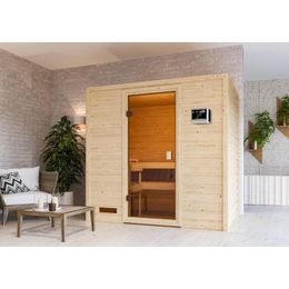 Karibu Sauna ""Sunie" mit bronzierter T&uuml;r SET, naturbelassen, mit Ofen 9 kW", Saunaofen, externe Steuerung, 400 kW, beige, Saunen, aus hochwertiger