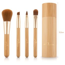 LUVIA COSMETICS Damen Kosmetikpinsel-Set "Travel Bamboo Tube", braun, Kosmetikpinsel, 4 Pinsel aus Nurai-Haar, vegan, in Reisegröße, mit Pinselhalter.