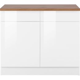 Unterschrank KOCHSTATION, B:100cm H:85cm T:60cm, wei&szlig;, Holzwerkstoff, MDF, K&uuml;che, Schr&auml;nke, "KS-Virginia", 100 cm breit, mit 2 T&uuml;ren und 2 Schubk&auml;sten