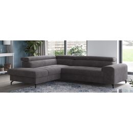 Ecksofa COTTA, B:260cm T:210cm, grau, Wohnzimmer, Sofas, "Aura L-Form, B: 260 cm", mit Bettfunktion, Bettkasten & Kopfteilverstellung
