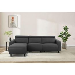 Ecksofa Home Affaire, B:274cm H:100cm T:181cm, grau, 100% Polyurethan, Wohnzimmer, Sofas, "SKAANE Lederoptik, L-Form, 274 cm, manuelle/elektrische