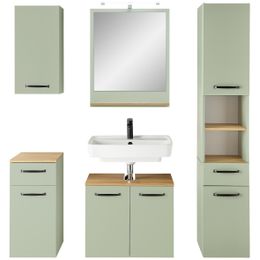 Badm&ouml;bel-Set SAPHIR, B:126,6cm H:200cm T:32,2cm, gr&uuml;n, Holzwerkstoff, Kastenm&ouml;bel-Sets, "Quickset 500, Waschbeckenunterschrank mit Spiegel",