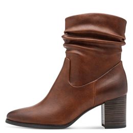 Marco Tozzi Damen Stiefelette, Gr. 37cognac, Lederimitat, unifarben, used, Schuhe, Blockabsatz, Businessschuh mit Falten im slouchy Look