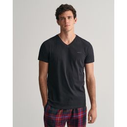 Gant Herren Unterziehshirt "V-NECK T-SHIRT 2-PACK", Gr. M, schwarz-weiß, Jersey, Obermaterial: 100% Baumwolle, Unterhemden, mit Markenlabel auf der