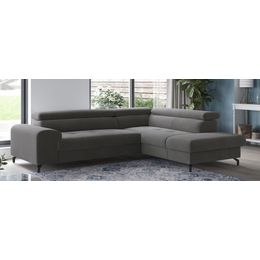 Ecksofa COTTA, B:260cm T:210cm, grau, Wohnzimmer, Sofas, "Aura L-Form, B: 260 cm", mit Bettfunktion, Bettkasten & Kopfteilverstellung