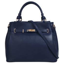Samantha Look Damen Henkeltasche, blau, Leder, leicht gl&auml;nzend, unifarben, Taschen, echt Leder, Made in Italy, ger&auml;umige Henkeltasche mit