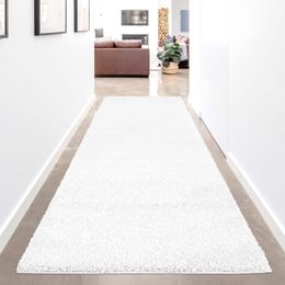 Hochflor-Teppich Carpet City, B:80cm H:30mm L:300cm, wei&szlig;, Kunstfaser, Teppiche, "Shaggi uni 500", L&auml;ufer, Shaggy, Uni, Langflor, weich, Wohnzimmer,