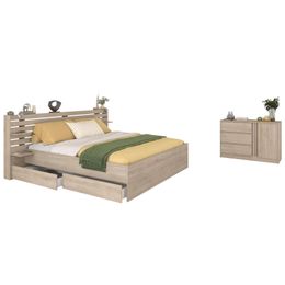 Parisot Schlafzimmer 3-teilig "Escale 29" 180x200 Japanische-Eiche