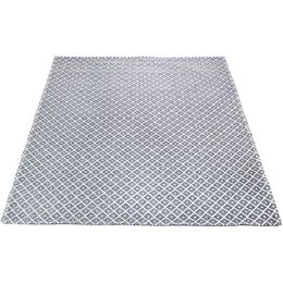 Teppich Carpet City, B:150cm H:5mm L:230cm, blau, Baumwolle, Wohnzimmer, Teppiche, "Cotton", Flachgewebe, 100% Baumwolle, Rauten-Optik, Pflegeleicht