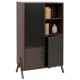 Hochschrank MCW-O40, Schrank Highboard mit T&uuml;ren Stauf&auml;cher Schubladen, MDF Metall Melamin 138x79x40cm ~ Walnuss-Optik