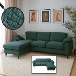 Sofa-Garnitur MCW-O71, Couch Ecksofa L-Form, Liegefl&auml;che links/rechts, Stoff (320 g/m&sup2;) Holz 84x229x140cm ~ grau-gr&uuml;n