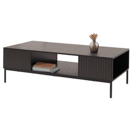 Couchtisch MCW-O39, Tisch Sofatisch Beistelltisch Ablage F&auml;cher, Melamin MDF 39x120x60cm ~ Holzoptik schwarz