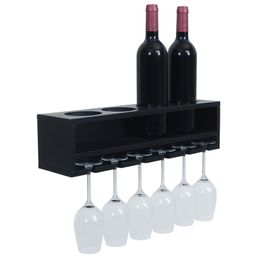 Weinregal MCW-P21, Glas-/Flaschenhalter Wandbar Regal f&uuml;r 4 Flaschen/6 Gl&auml;ser Holz MVG-zertifiziert 12x48x12cm ~ schwarz