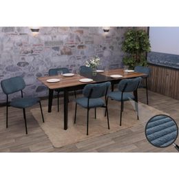 6er-Set Esszimmerstuhl MCW-O26, K&uuml;chenstuhl Polsterstuhl Stuhl, Cord (330g/m&sup2;) Stoff/Textil Metall ~ blau