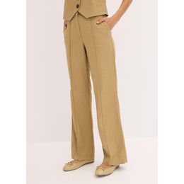 bonprix Highwaist-Bundfaltenhose mit Leinen, braun