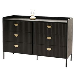 Kommode MCW-O39, Highboard Schrank, 6 Schubladen Melamin MDF 80x120x44cm ~ Holzoptik schwarz