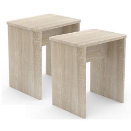 Essgruppe Vcm, B:40cm, braun, Obermaterial: 100% Holz Wood., Sitzm&ouml;bel-Sets, "2er Set Sitzhocker Fu&szlig;ablage Beistelltisch Esal"