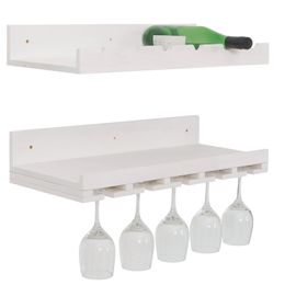 2er-Set Weinregal MCW-P22, Glas-/Flaschenhalter Wandbar f&uuml;r 6 Flaschen/15 Gl&auml;ser Holz MVG-zertifiziert 61x28cm ~ wei&szlig;