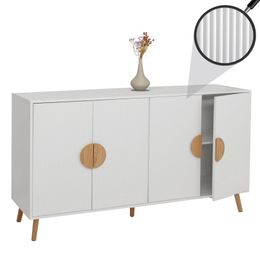 Sideboard MCW-N89, Kommode Schrank Highboard Anrichte, 3D-Design Melamin Holz, 88x150x40cm ~ wei&szlig;