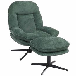 Relaxsessel mit Hocker MCW-P32, Fernsehsessel Nosagfederung, drehbar Metall Stoff/Textil Chenille (370 g/m&sup2;) ~ gr&uuml;n
