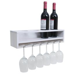 Weinregal MCW-P21, Glas-/Flaschenhalter Wandbar Regal f&uuml;r 4 Flaschen/6 Gl&auml;ser Holz MVG-zertifiziert 12x48x12cm ~ wei&szlig;