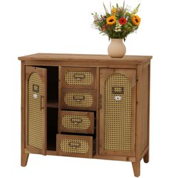 Apothekerkommode MCW-O63, Sideboard Schrank Stauf&auml;cher Schubladen, Vintage Rattanoptik 80x91x40cm ~ Korpus natur