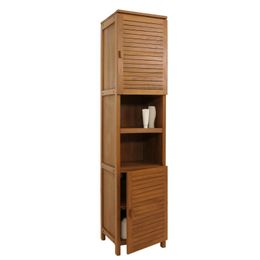 Teak-Hochschrank MCW-M87, Badschrank Badregal Badezimmer, hochwertiges B-Grade-Teak (Kernholz, 20-30 Jahre), 180x40cm