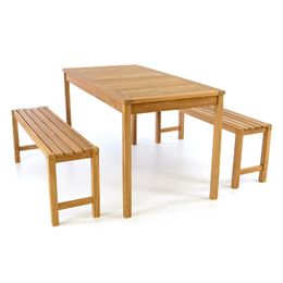 Garten-Essgruppe Vcm, B:69cm, braun, Obermaterial: 100% Holz Wood., Sitzmöbel-Sets, "3-tlg. Sitzgruppe Garten Tisch Bank Holz Teak"