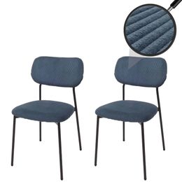 2er-Set Esszimmerstuhl MCW-O26, K&uuml;chenstuhl Polsterstuhl Stuhl, Cord (330g/m&sup2;) Stoff/Textil Metall ~ blau