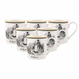 Villeroy & Boch VILLEROY & BOCH Becher "Kaffeebecher Audun Chasse 300 ml 6er Set weiß-grau-gelb", gelb, Trinkgefäße