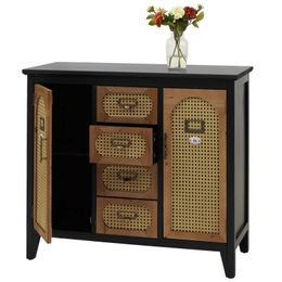 Apothekerkommode MCW-O63, Sideboard Schrank Stauf&auml;cher Schubladen, Vintage Rattanoptik 80x91x40cm ~ Korpus schwarz