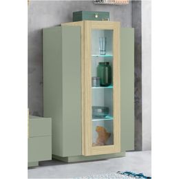 Vitrine Inosign, B:80cm H:120,5cm T:38cm, gr&uuml;n, FSC-zertifizierter Holzwerkstoff, Glas, Wohnzimmer, Schr&auml;nke, "Coro, Vitrine, Glasvitrine,