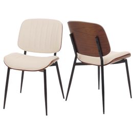 2er-Set Esszimmerstuhl MCW-O44, K&uuml;chenstuhl Stuhl, Bugholz Kunstleder &Ouml;ko-Tex MVG ~ Walnuss-Optik, wei&szlig;