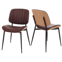 2er-Set Esszimmerstuhl MCW-O44, K&uuml;chenstuhl Stuhl, Bugholz Kunstleder &Ouml;ko-Tex MVG ~ natur, vintage braun