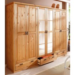 Kleiderschrank OTTO HOME, B:245cm H:190cm T:59cm, beige, Schlafzimmer, Schränke, "Madrid", aus massiver Kiefer, in 3 Breiten mit Spiegeltüren