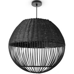 Paco Home Pendelleuchte "PURO", Ø 30cm H: 29cm, schwarz, Esszimmer, Leuchten, Rattanlampe Korb Lampe LED Boho Natur Vintage Rund E27