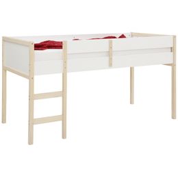 Hochbett OTTO HOME, B:96cm H:111cm L:205cm, weiß, Jugendzimmer, Hochbetten, "Janne", Kiefernholz, Einzelbett, inklusive Holzleiter, Liegefläche