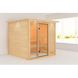 Karibu Sauna ""Jackie" mit bronzierter Tür und Kranz, naturbelassen", ohne Ofen, ohne Steuerung, (ohne Ofen), beige, Saunen, aus hochwertiger