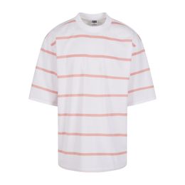 Urban Classics Damen T-Shirt "Urban Classics Herren Oversized Sleeve Modern Stripe Tee"weiß, lemonadepink, Gr. S, gestreift, 100% Baumwolle, Shirts