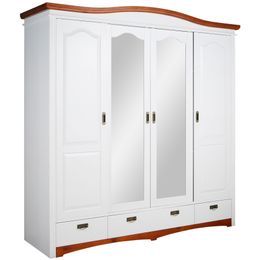 Schiebet&uuml;renschrank OTTO HOME, B:202cm H:207cm T:64cm, wei&szlig;, Glas, Massivholz, Schr&auml;nke, "Konrad, Landhausstil, rustikal, mit Schubladen + Spiegel,