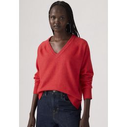 Levi's LEVI'S Damen V-Ausschnitt-Pullover "SUPER SOFT VNECK PULLOVER", rot, Gr. XS, unifarben, Strick, Obermaterial: 53% Baumwolle, 32% Polyester, 13%