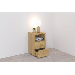 Nachtkonsole FMD, B:35cm H:60cm T:40cm, braun, Holzwerkstoff, Sideboards, "Suva", Nachttisch m. 2 Schubk&auml;sten und offenem Fach