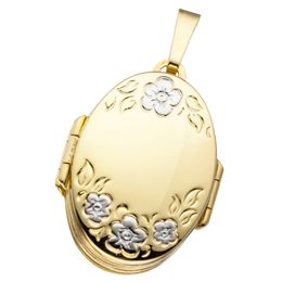 Medallionanh&auml;nger Jobo "Anh&auml;nger Medaillon Blumen oval 26 mm", gelbgold 333, Schmuckanh&auml;nger, Damen, Gelbgold 333, 333 Gold f&uuml;r 6 Fotos