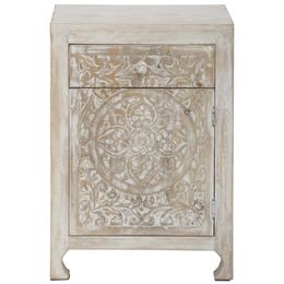 Nachtkommode OTTO HOME, B:50cm H:70cm T:40cm, beige, Massivholz, Sideboards, "Bonstetten", pflegeleichtes Mangoholz, mit dekorativen Schnitzereien,