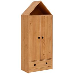 Kleiderschrank OTTO HOME, B:75cm H:180cm T:40cm, beige, Massivholz, Kinderzimmer, Schränke, "Alpi", Kiefernholz, mit Einlegeböden und Kleiderstange,