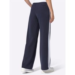 Heine Damen Schlupfhosemarine, wei&szlig;, Gr. 48, gemustert, mehrfarbig, 75% Polyester, 21% Viskose, 4% Elasthan, Hosen