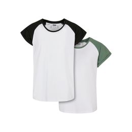 Urban Classics Mädchen T-Shirt "Urban Classics Damen Girls Contrast Raglan Tee 2-Pack"weiß, saliva weiß, schwarz, Gr. 110, mehrfarbig, 100%