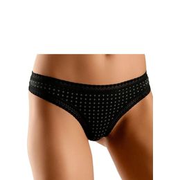 Lascana Damen String, Gr. 40, schwarz, Jersey, Obermaterial: 95% Baumwolle, 5% Elasthan. Spitze: 90% Polyamid, 10% Elasthan, bedruckt, unifarben,